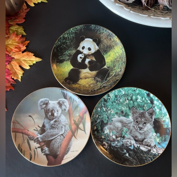 Kitchen | Collectible Wild Animal Plates Panda Koala Bobcat Set Of 3 ...